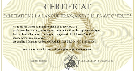 Certificat d Initiation a la Langue Francaise (C.I.L.F.) avec -Fruit-