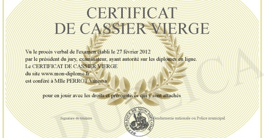 CERTIFICAT DE CASSIER VIERGE