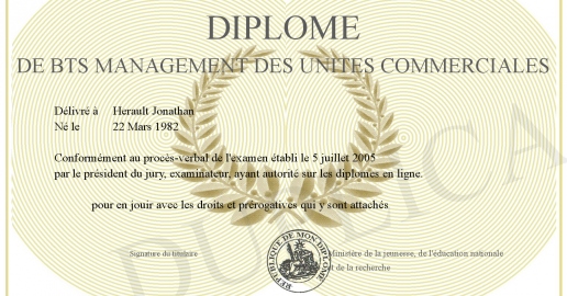 Diplome de BTS Management des Unites Commerciales