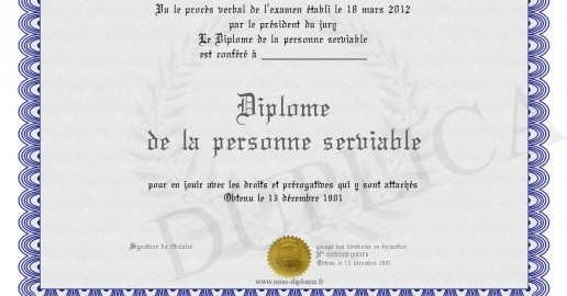 Diplome de la personne serviable