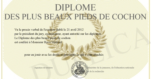 Diplome des plus beaux pieds de cochon