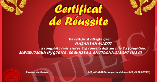 Certificat de Reussite