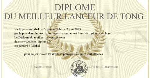 Diplome du meilleur lanceur de tong