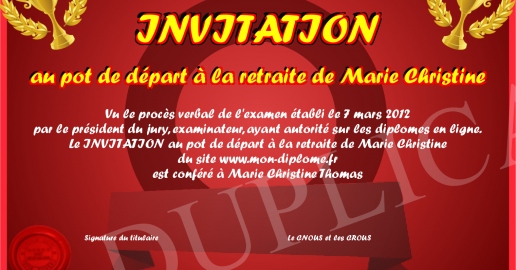 INVITATION au pot de depart a la retraite de Marie Christine
