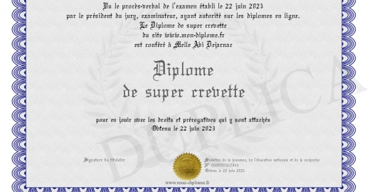Diplome de super crevette