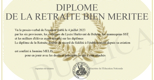 Diplome de la Retraite bien meritee