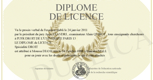 Diplome de LICENCE
