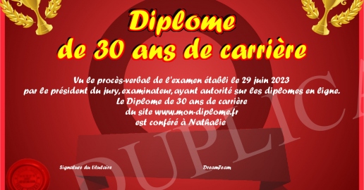 Diplome de 30 ans de carriere