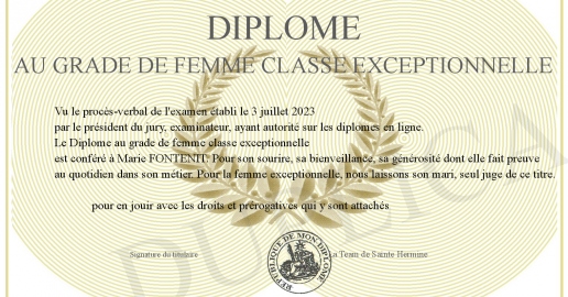 Diplome au grade de femme classe exceptionnelle