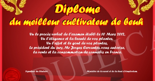 Diplome du meilleur cultivateur de beuh