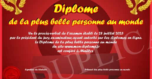 Diplome de la plus belle personne au monde