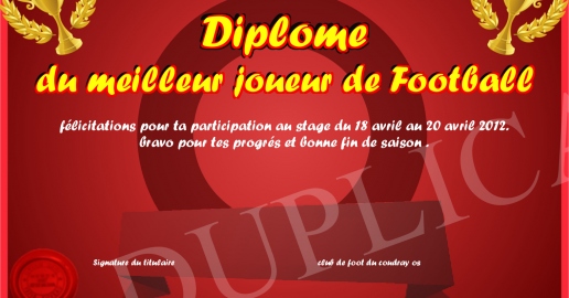 Diplome du meilleur joueur de Football