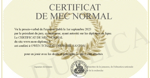 CERTIFICAT DE MEC NORMAL