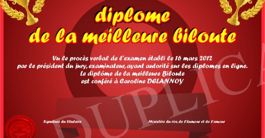 diplome de la meilleure biloute