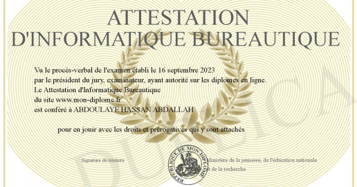 Attestation d Informatique Bureautique