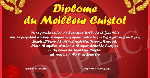 Diplome du Meilleur Cuistot