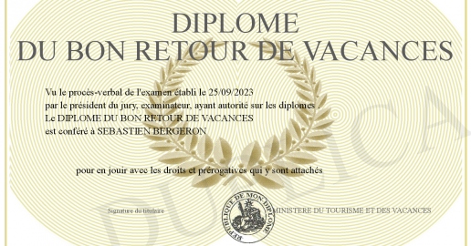 DIPLOME DU BON RETOUR DE VACANCES