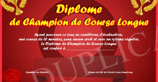 Diplome de Champion de Course Longue