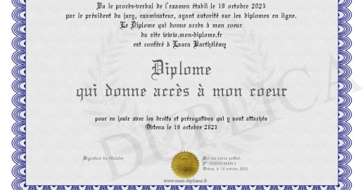Diplome qui donne acces a mon coeur