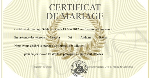 Certificat de mariage