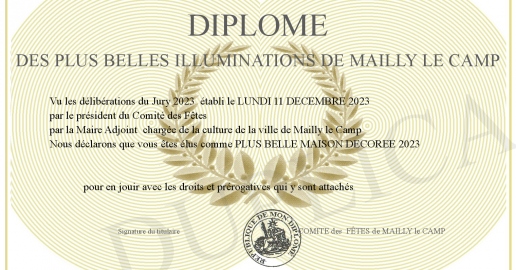 Diplome des plus belles illuminations de Mailly le Camp