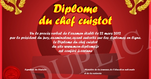 Diplome du chef cuistot