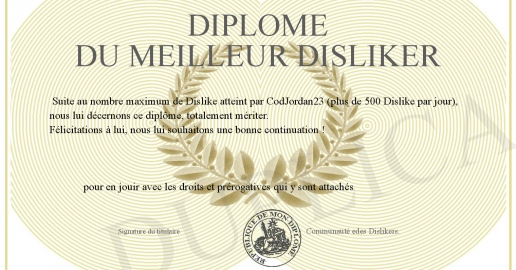 Diplome du meilleur Disliker