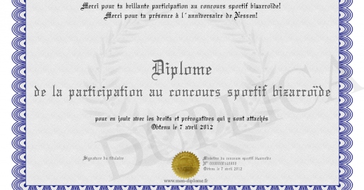 Diplome de la participation au concours sportif bizarroide