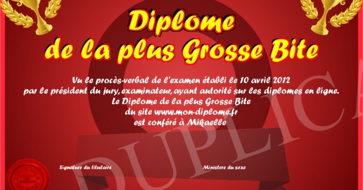 Diplome de la plus Grosse Bite