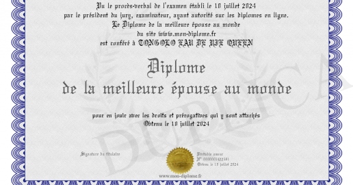 Diplome de la meilleure epouse au monde