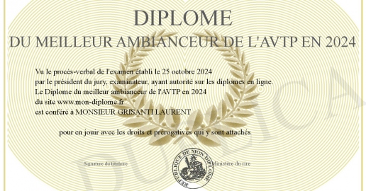 Diplome du meilleur ambianceur de l AVTP en 2024