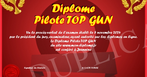 Diplome Pilote TOP GUN