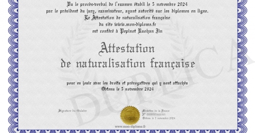 Attestation de naturalisation francaise