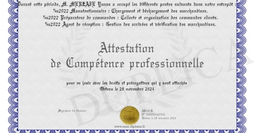 Attestation de Competence professionnelle