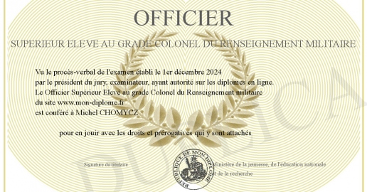 Officier Superieur Eleve au grade Colonel du Renseignement militaire