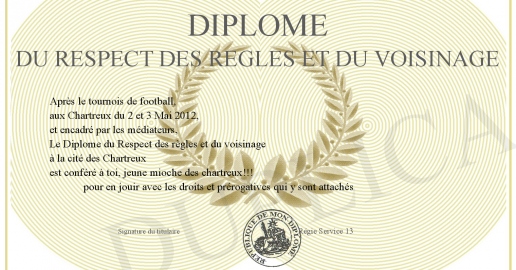 Diplome du Respect des regles et du voisinage
