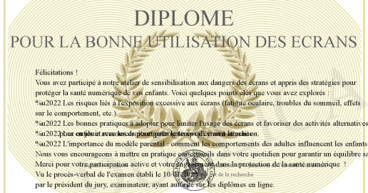 Diplome pour la bonne utilisation des ecrans