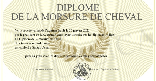 Diplome de la morsure de cheval