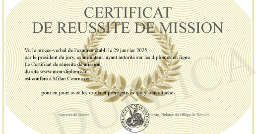 Certificat de reussite de mission
