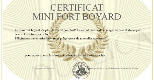 certificat mini fort Boyard