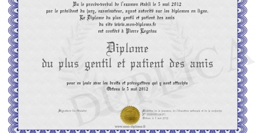 Diplome du plus gentil et patient des amis