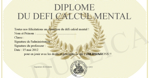 Diplome du defi calcul mental