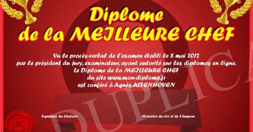 Diplome de la MEILLEURE CHEF