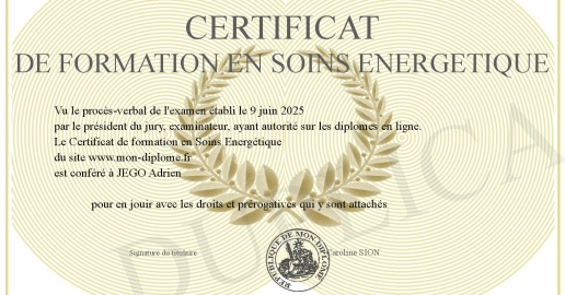 Certificat de formation en Soins Energetique