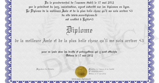 Diplome de la meilleure Amie et de la plus belle chose qu il me sois ...