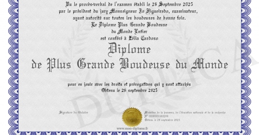 Diplome de Plus Grande Boudeuse du Monde
