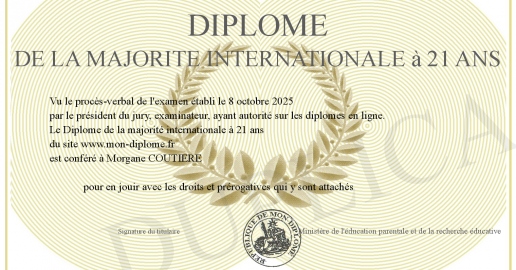 Diplome de la majorite internationale a 21 ans
