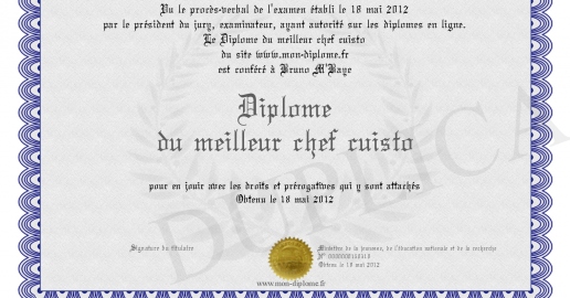 Diplome du meilleur chef cuisto