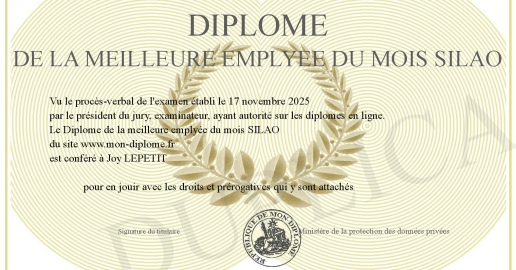 Diplome de la meilleure emplyee du mois SILAO