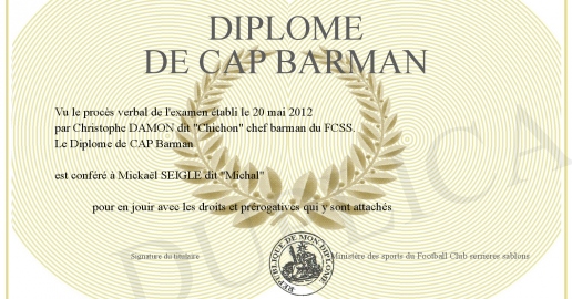 Diplome de CAP Barman
